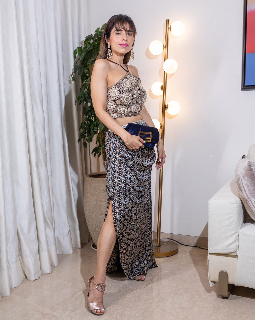 Black mirror work blouse and skirt (RV-9860) – Rozina